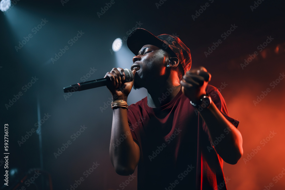 African rapper on stage rap, dynamic pose, hero angle, AI generative ...