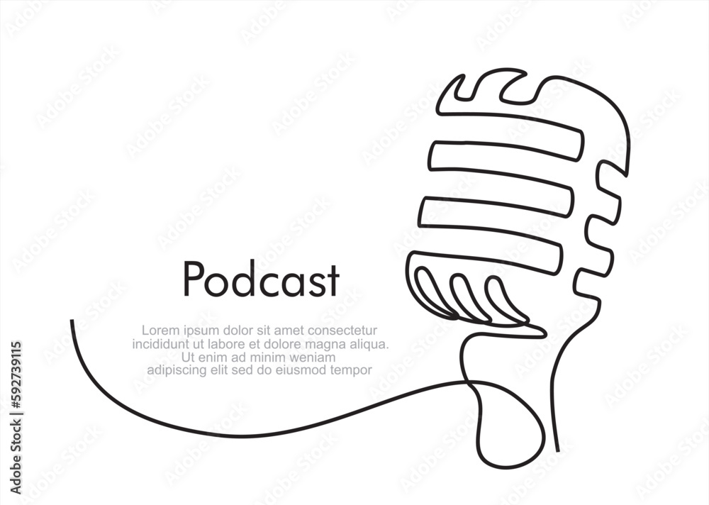 Podcast. Continuous one single line drawing Retro microphone logo icon ...