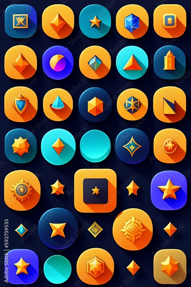 Vector icon pack, magic themed, for an AI image generation app, flat ...