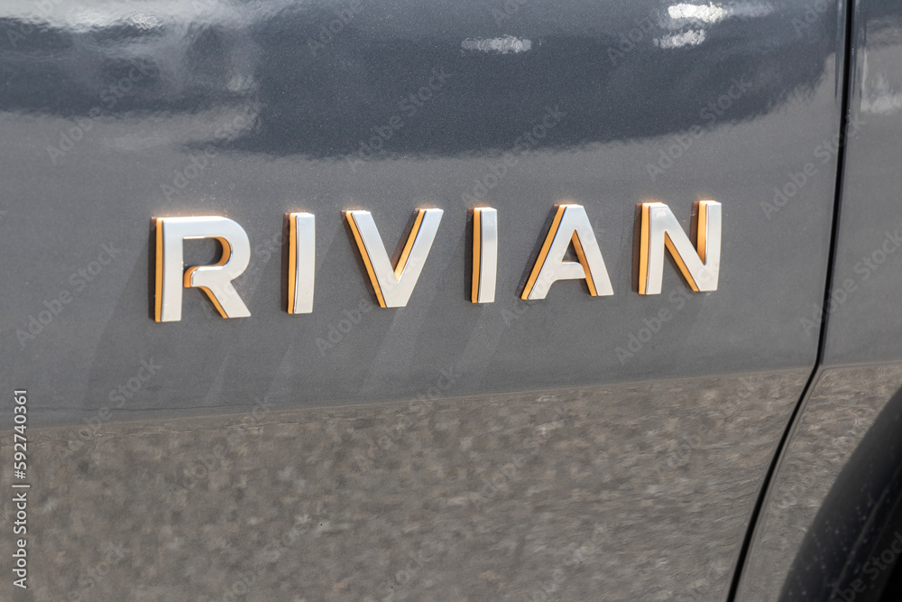 Rivian R1S EV Electric Vehicle display at a dealership. Rivian offers ...
