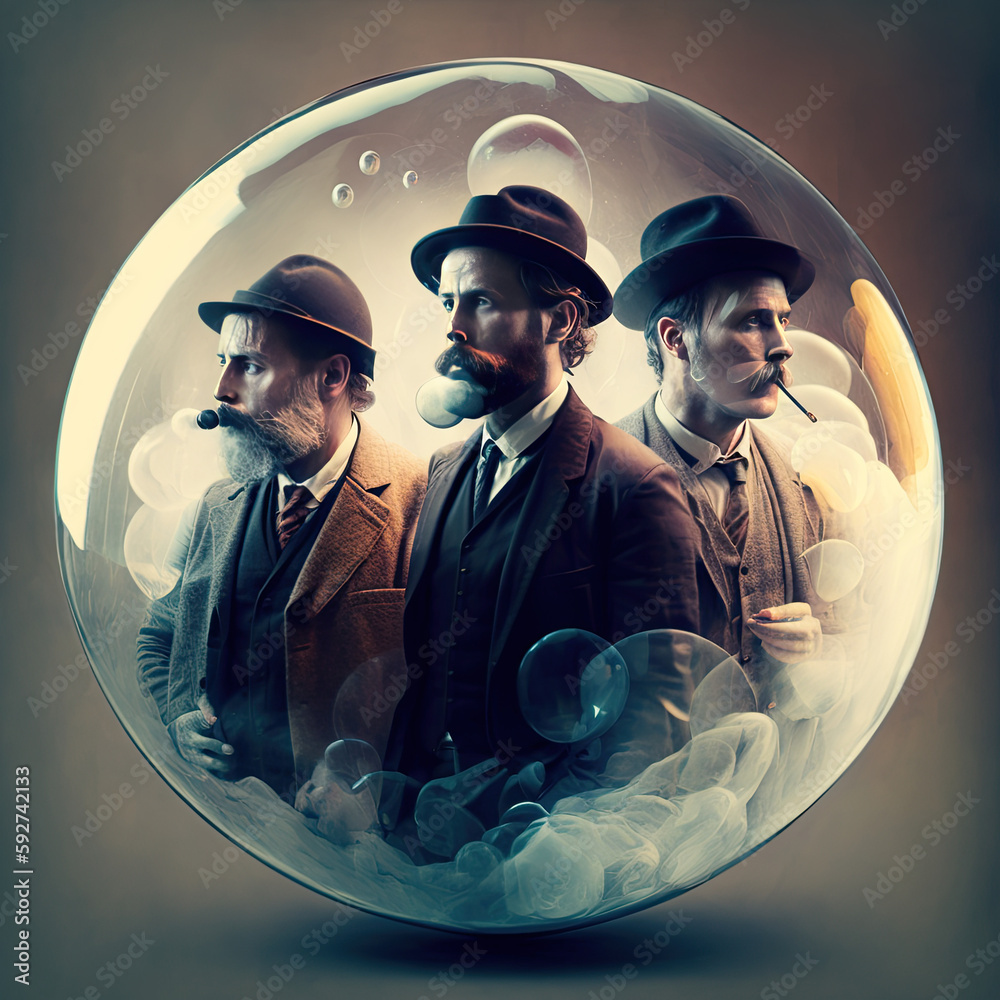 detectives in a bubble with smoke and hats posing Stock Illustration ...