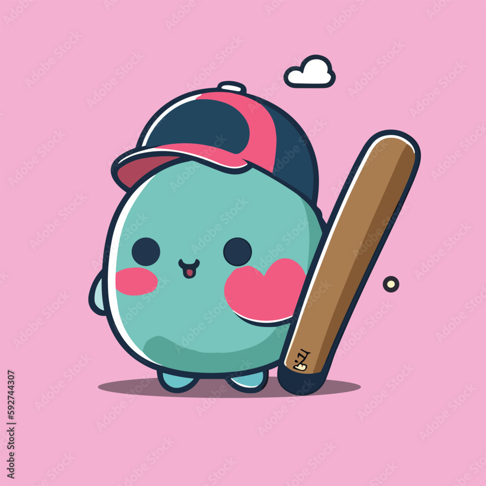 baseball player cartoon illustration.Kawaii baseball bat.Kawaii ...