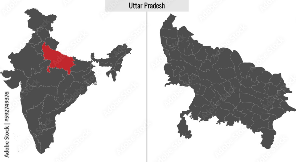 map of Uttar Pradesh state of India Stock Vector | Adobe Stock