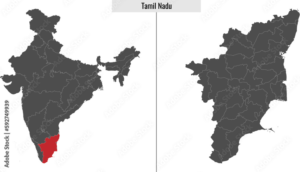 map of Tamil Nadu state of India Stock Vector | Adobe Stock