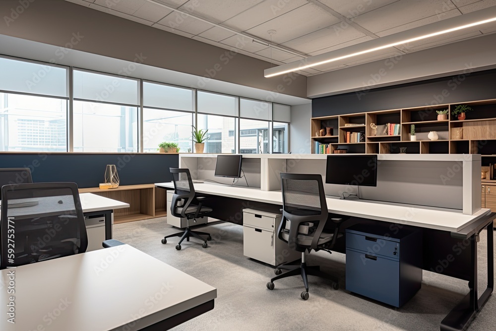well-organized and efficient workspace with ergonomic desks, ergonomic ...