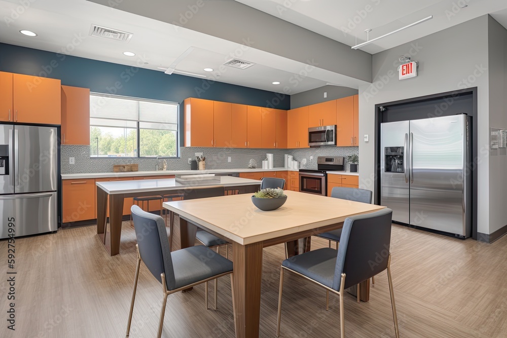 modern breakroom with cozy seating, a fully stocked pantry ...