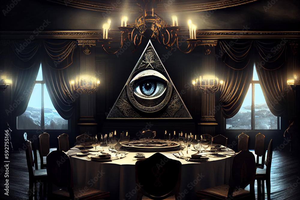 Illuminati meeting, all seeing eye pyramid, concept of secret societies ...