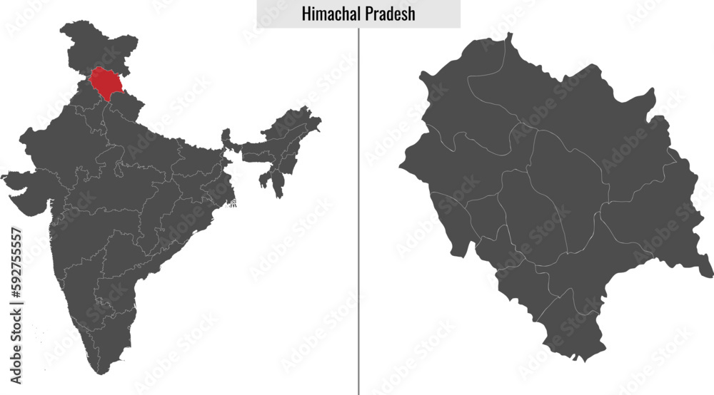 map of Himachal Pradesh state of India Stock Vector | Adobe Stock