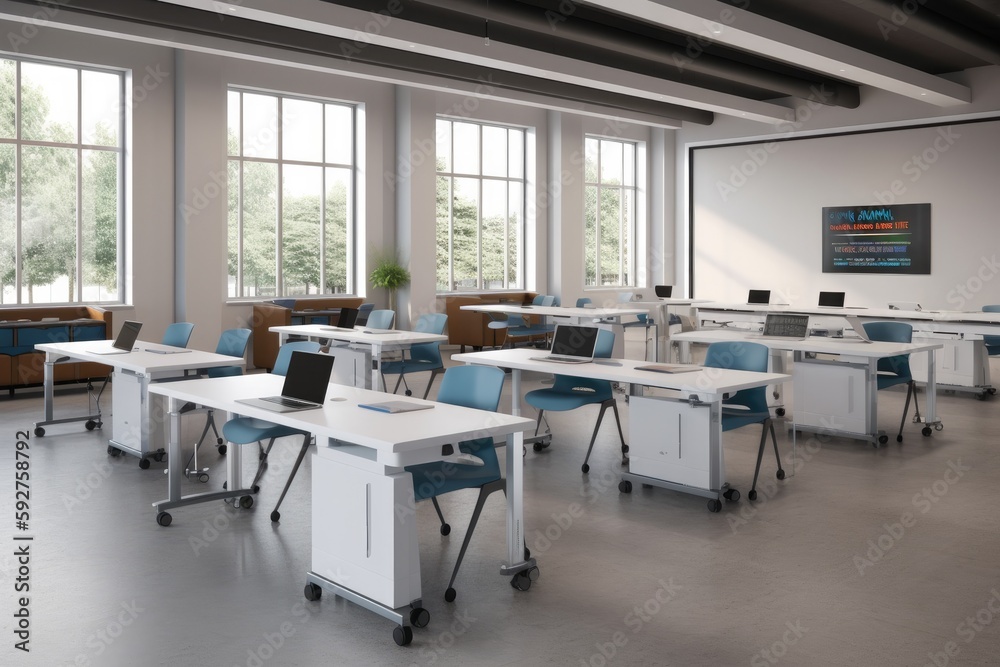 modern training room with modular furniture, multimedia capabilities ...