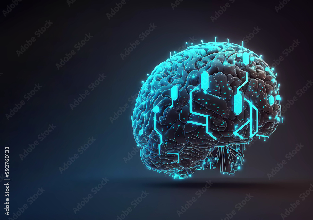 Brain with a diagram. Computerization. Digitalization. Neon. Generative ...