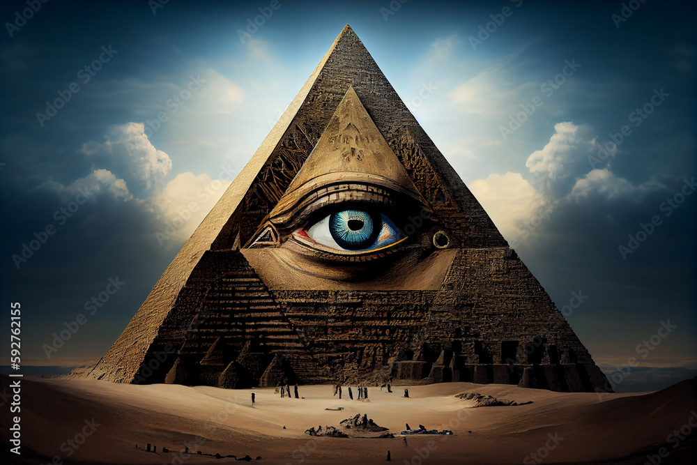 Illuminati logo, all seeing eye symbol on pyramid, concept of masonic ...