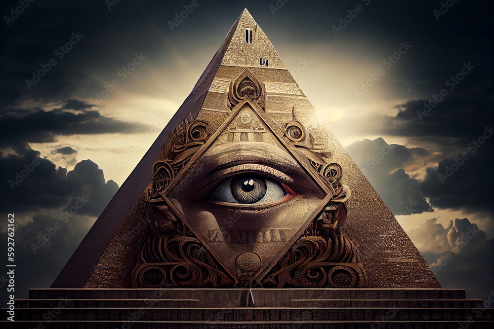 Illuminati logo, all seeing eye symbol on pyramid, concept of masonic ...