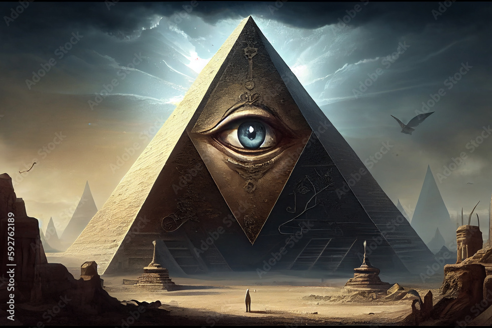 Illuminati logo, all seeing eye symbol on pyramid, concept of masonic ...