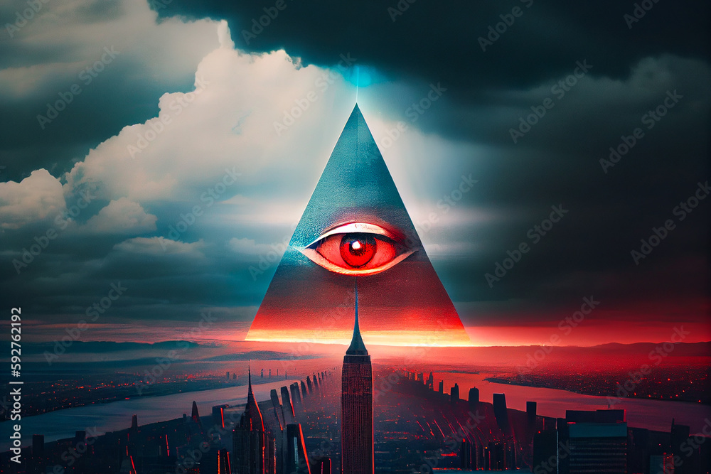 Illuminati logo, all seeing eye symbol on pyramid, concept of masonic ...