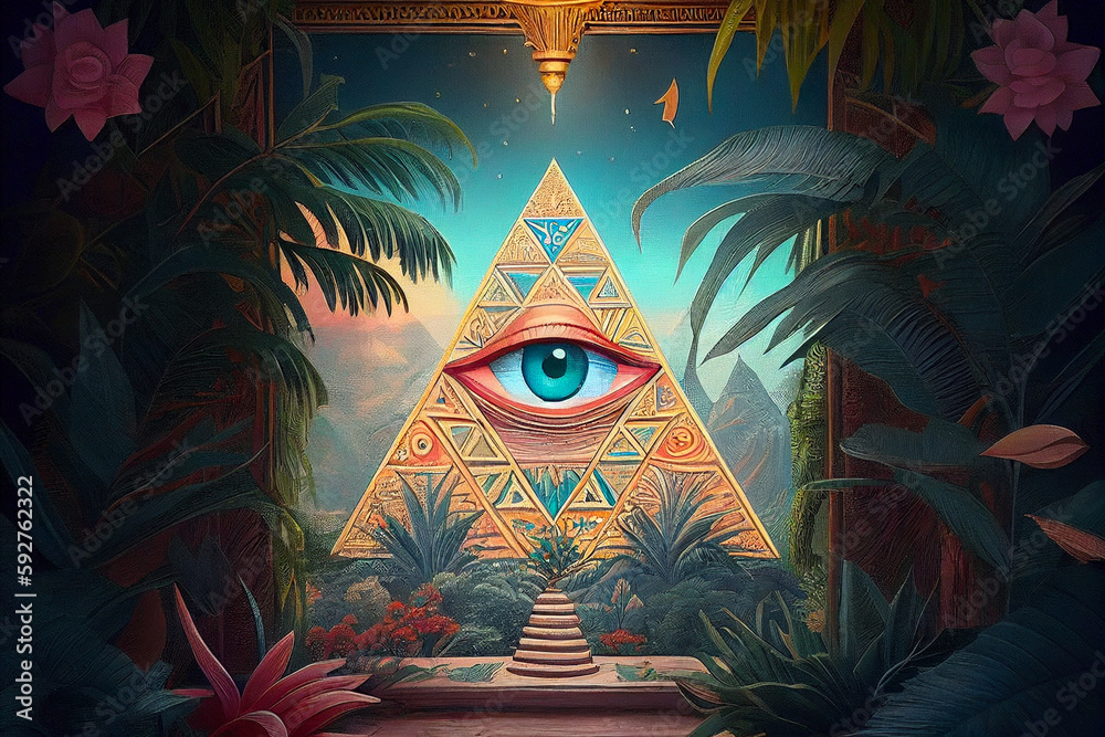 Illuminati logo, all seeing eye symbol on pyramid, concept of masonic ...