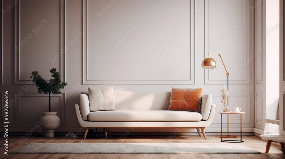 Zoom background, couch, minimal frame, furniture background, copy space ...