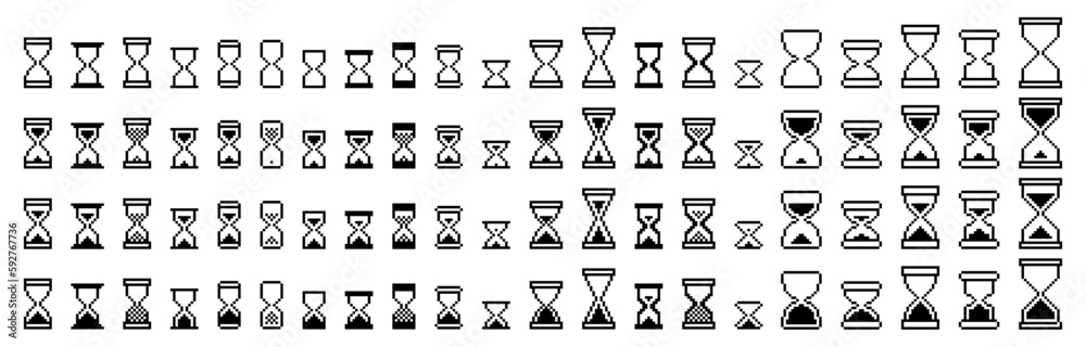 Pixel 8 bit sand clock cursor vector set. icon 8bit collection of ...