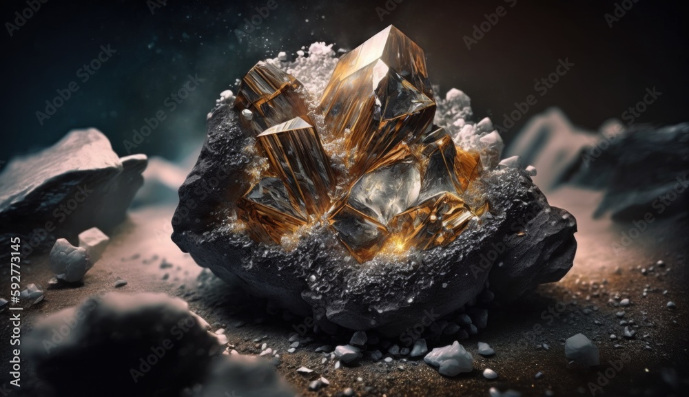 deposits of yellow-orange crystalline ore in a nugget. Precious ...