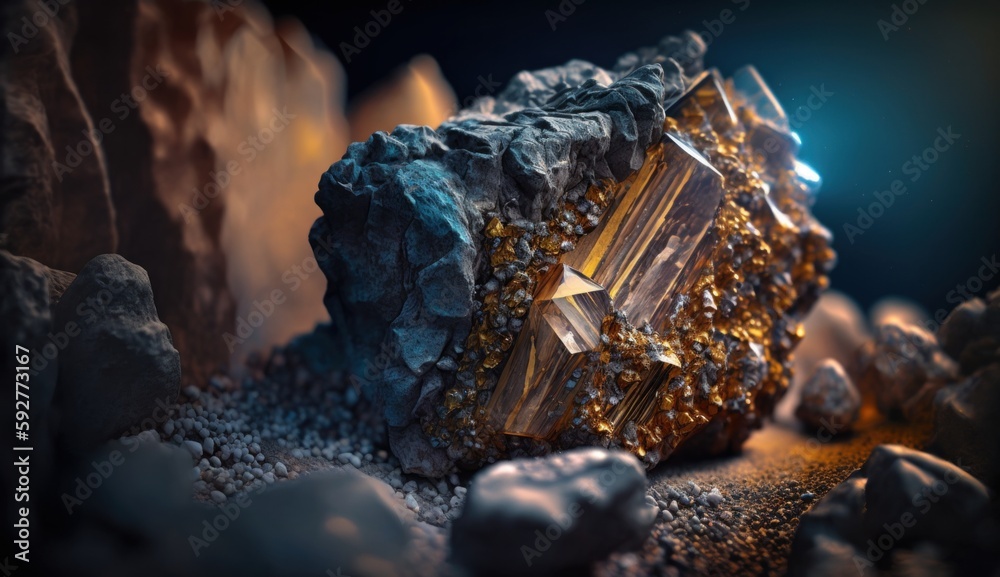 deposits of yellow-orange crystalline ore in a nugget. Precious ...
