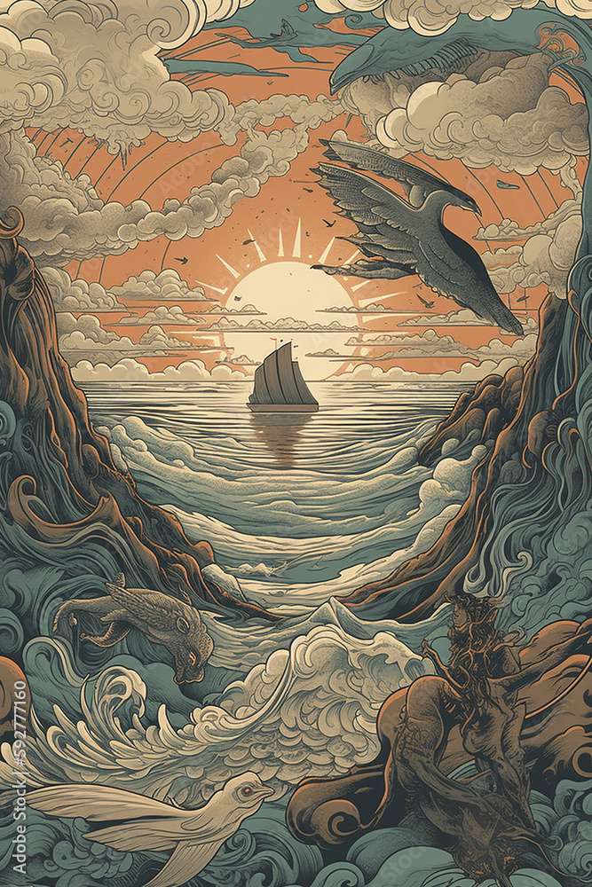 Complete connection with the art of psychedelic poster, with the sky ...