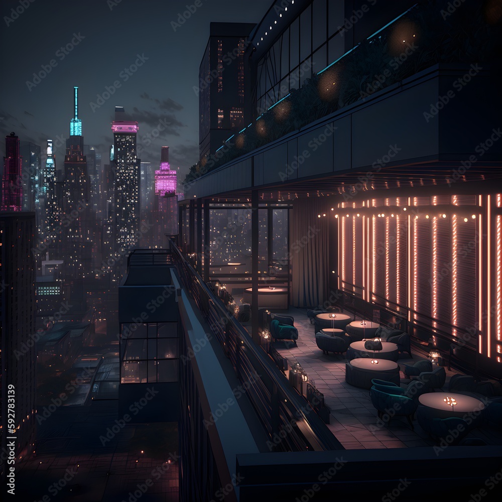 Stunning roof top bar lounge pool dance floor dj booth glass railing ...