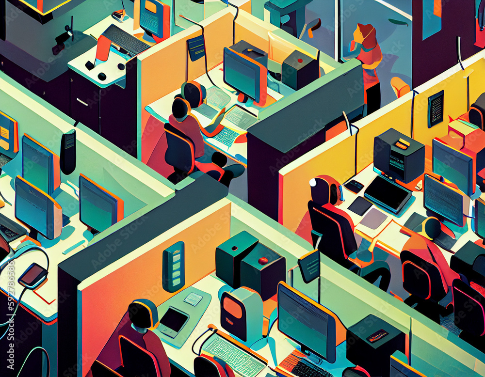 Modern Call Center Illustration Stock Illustration | Adobe Stock