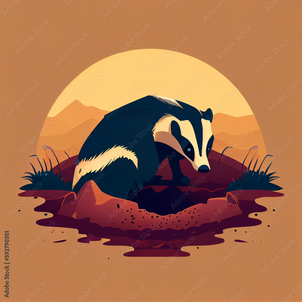 a badger digging a hole, vector illustration, flat design style ...