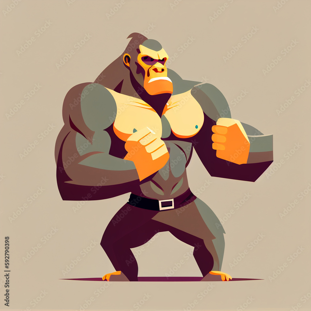 gorilla beating its chest, vector illustration, flat design style ...