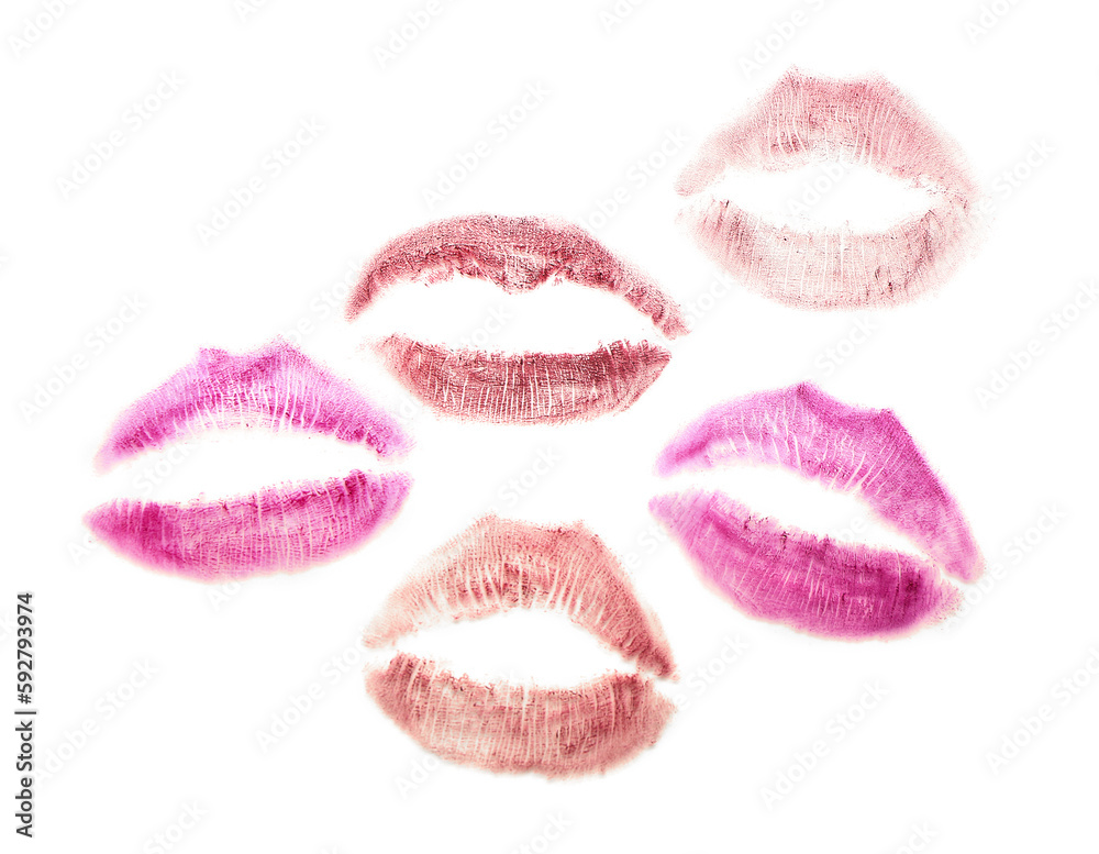 Lipstick kiss marks on white background Stock Photo | Adobe Stock