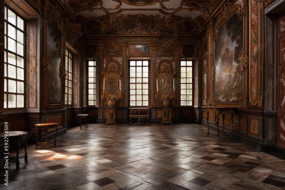 baroque room with detailed ceilings, walls, and floors, created with ...