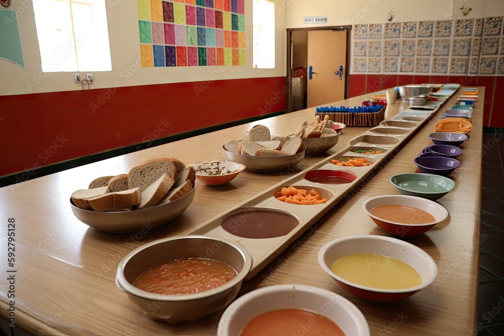 school cafeteria, with bowls of gazpacho and bread on the menu for ...