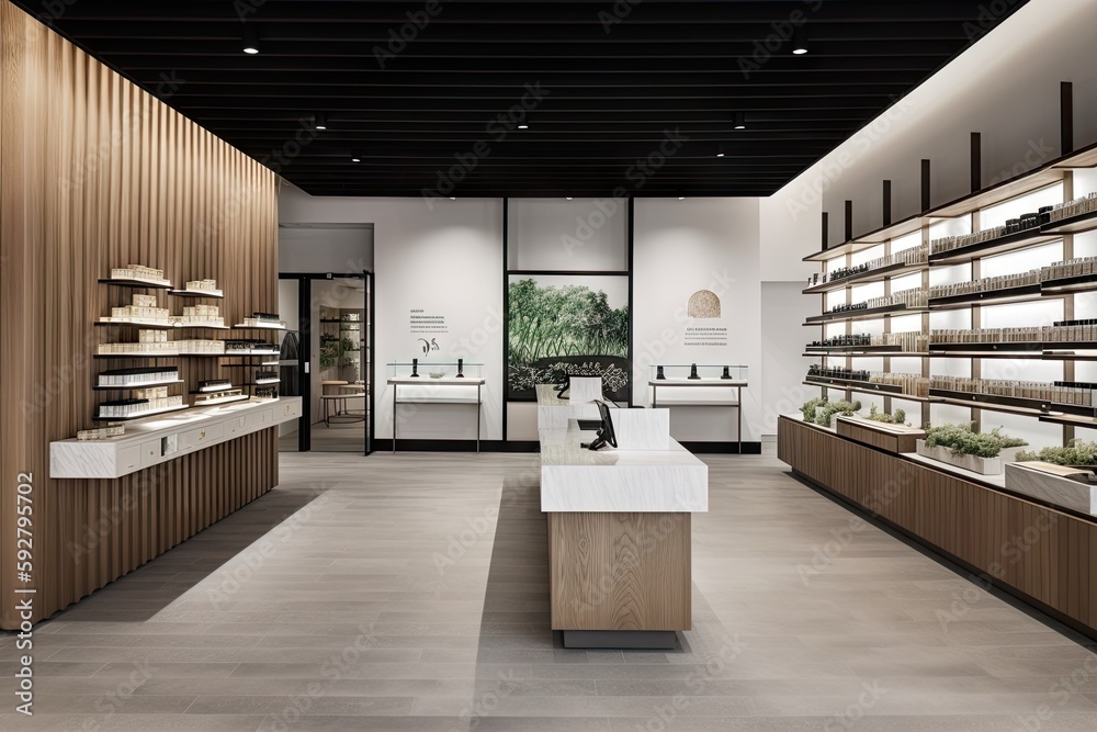 cannabis dispensary with sleek design and modern accents, including ...