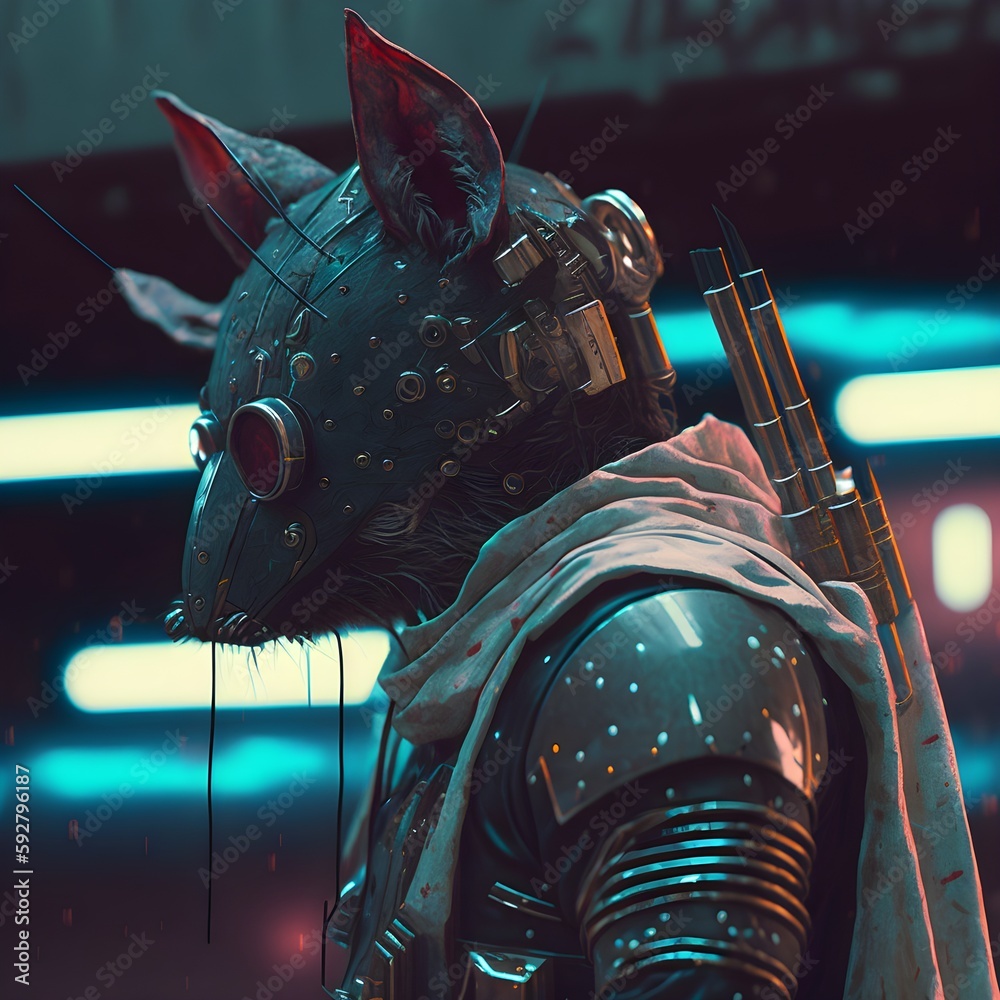 rat cyber samurai futuristic movie still scifi grainy image full body ...