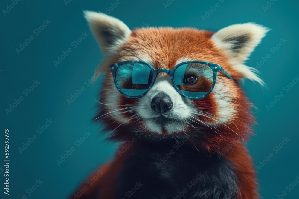 Funny cute red panda in sunglasses with happy emotion. AI generated ...