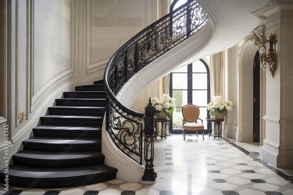 baroque-inspired staircase in grand entryway, created with generative ...