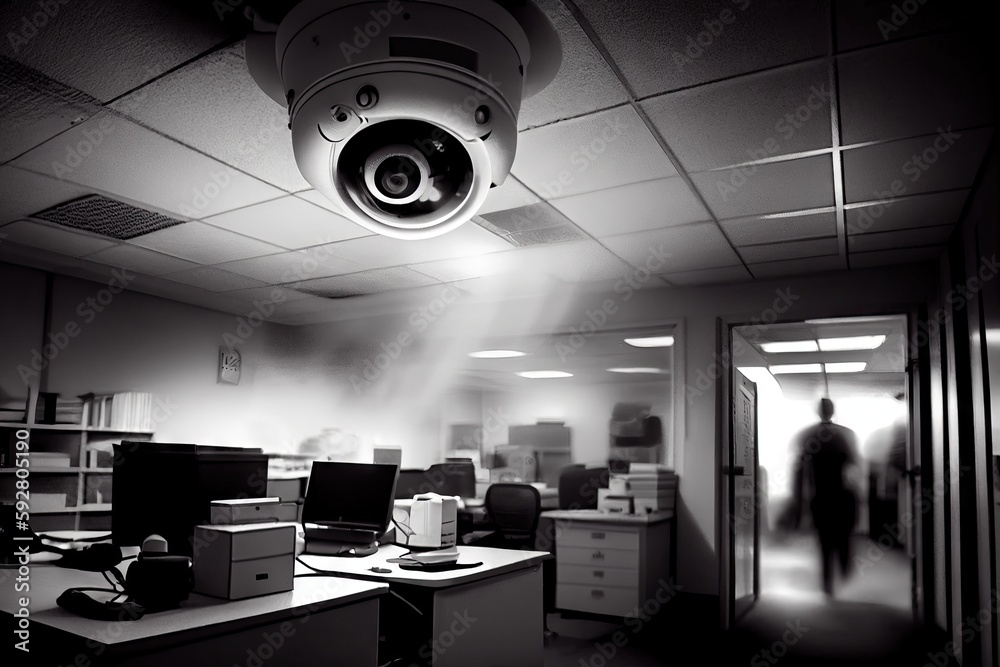 office security camera view of smoke detector going off in the middle ...