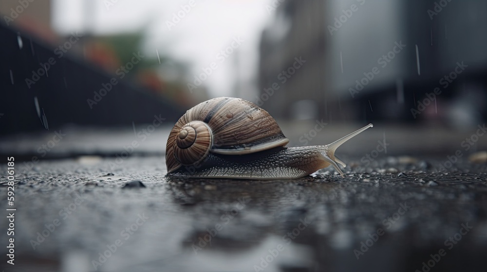 Ilustrace „A detailed description of a snail moving slowly on a wet ...