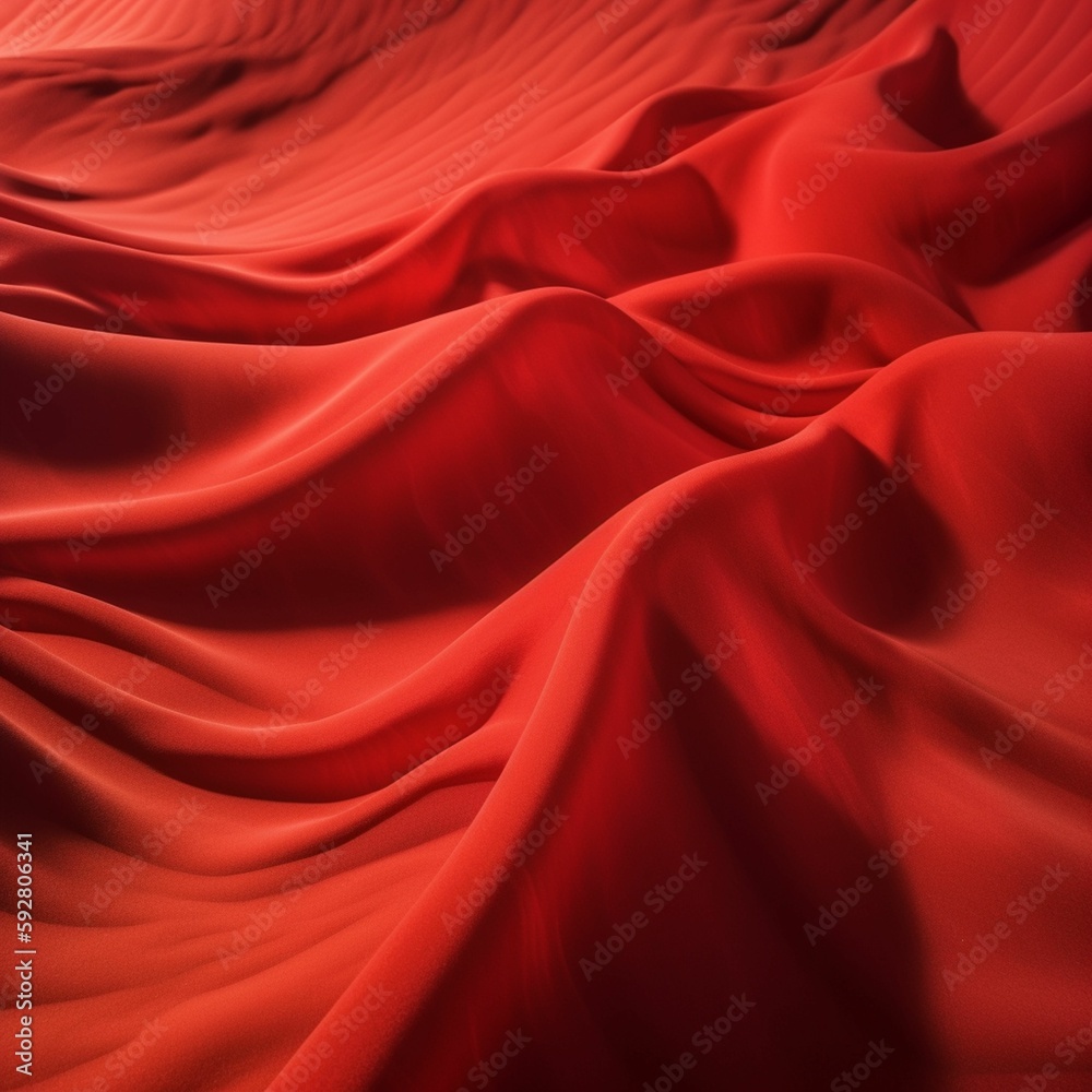 Spectacular photograph of bright red fabric that simulates sand dunes ...