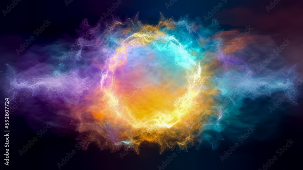 Neon circle clouds with stars and moon, style of abstract colorist ...
