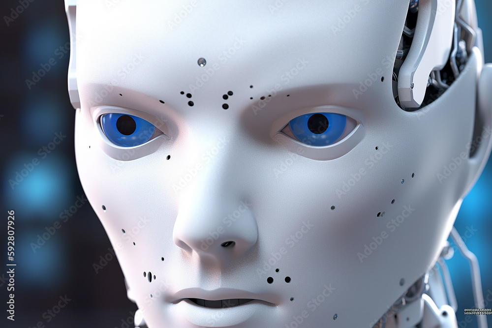 Detailed appearance of the deep green AI robot under white background ...
