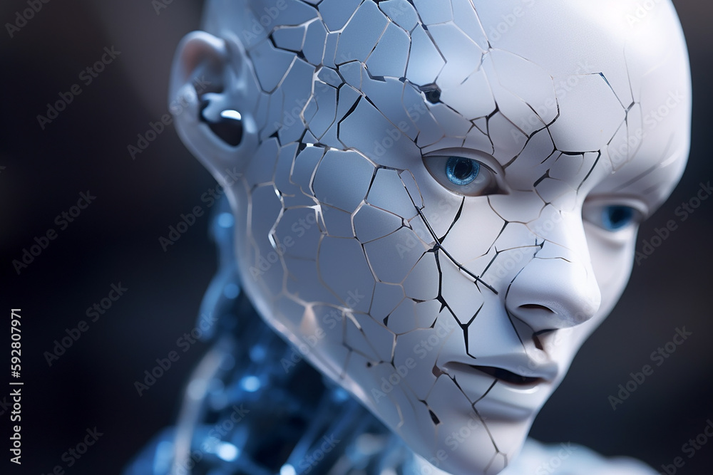 Detailed appearance of the deep green AI robot under white background ...