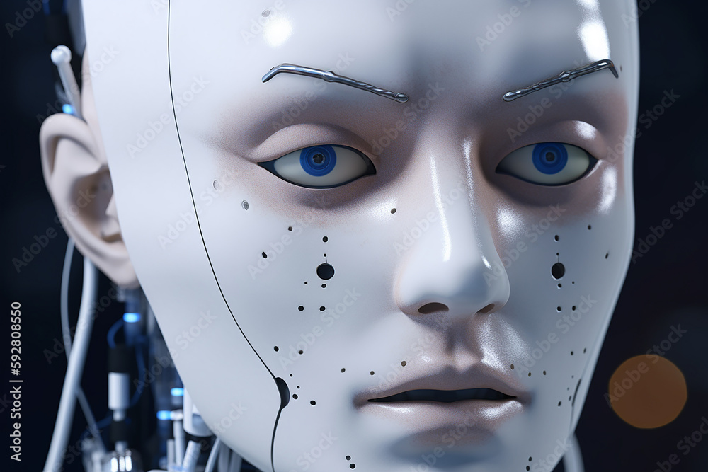 Detailed appearance of the deep green AI robot under white background ...