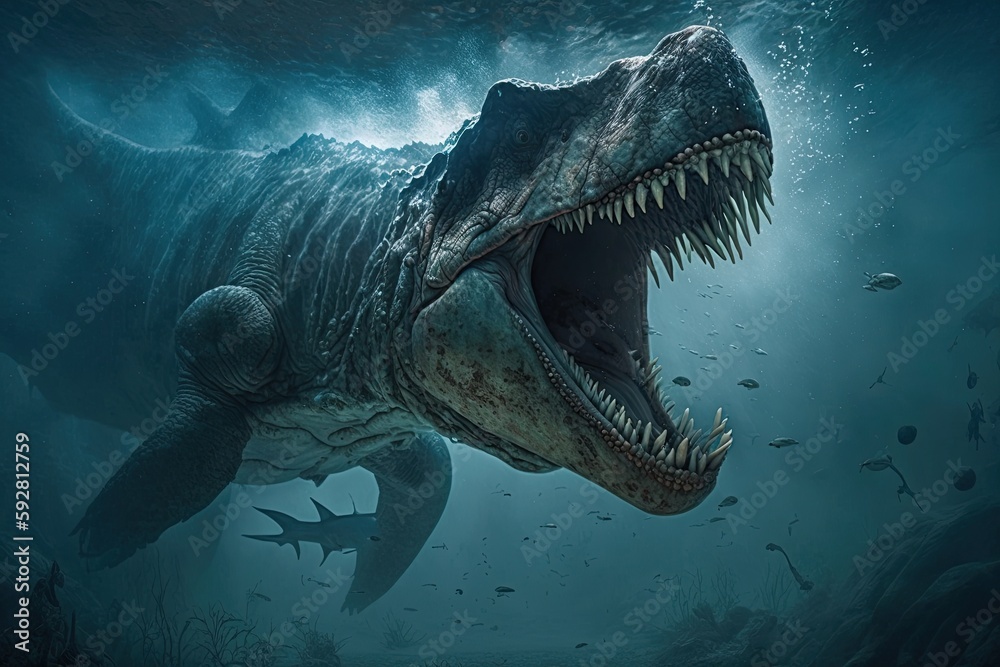 tyrannosaurus rex, looming over its prey with jaws open in deadly ...