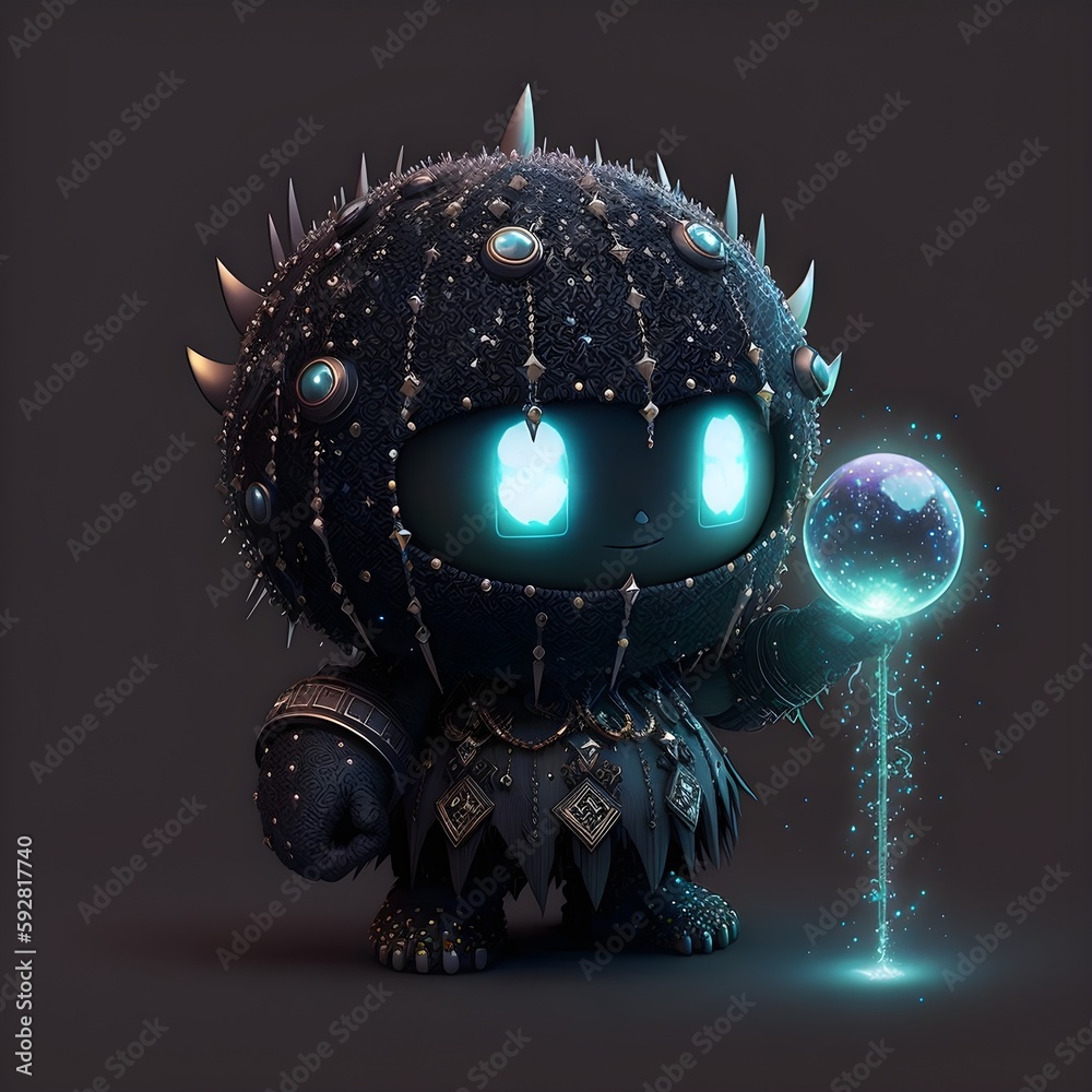 Cool and smily toy art design of a little black magus with an organic ...