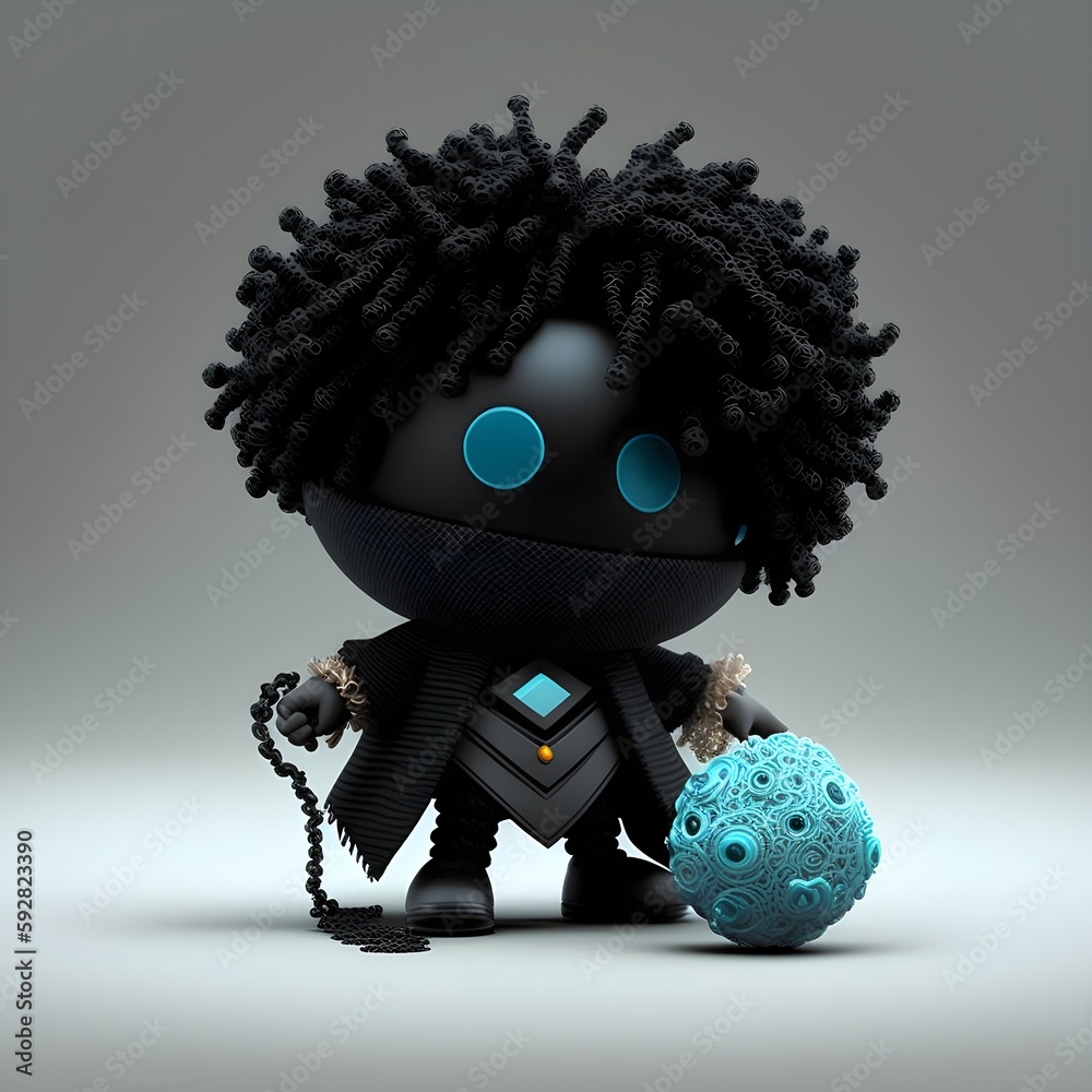 Cool and dancing toy art design of a little black magus with an organic ...