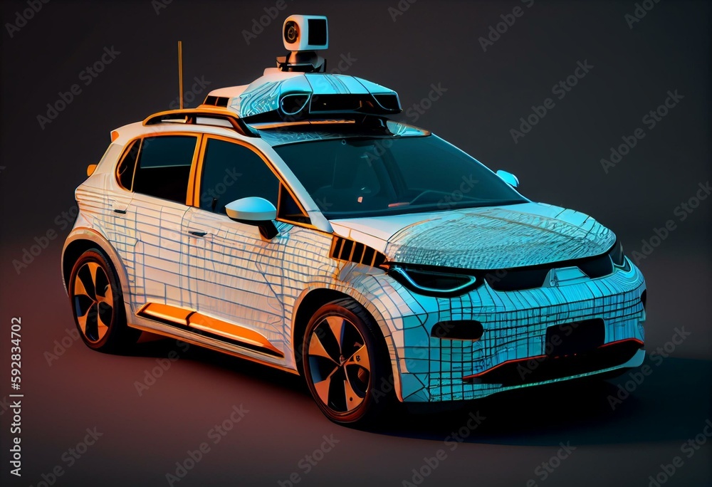 Autonomous self-driving electric car showing Lidar, Radar Safety ...