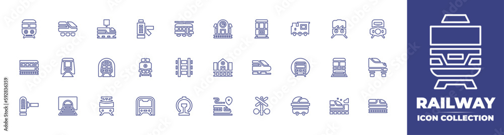 Railway line icon collection. Editable stroke. Vector illustration ...