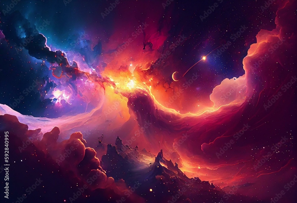 Abstract space wallpaper with nebula over colorful stars and cloud ...