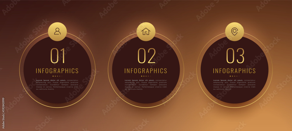 3 step infographic golden layout for your next project Stock Vector ...