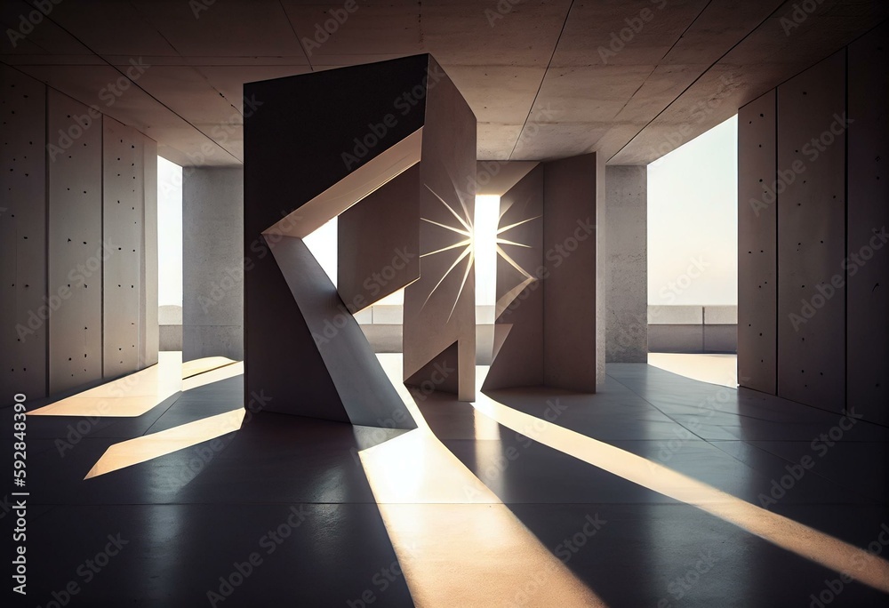 Abstract of concrete interior with sun light cast the shadow on the ...
